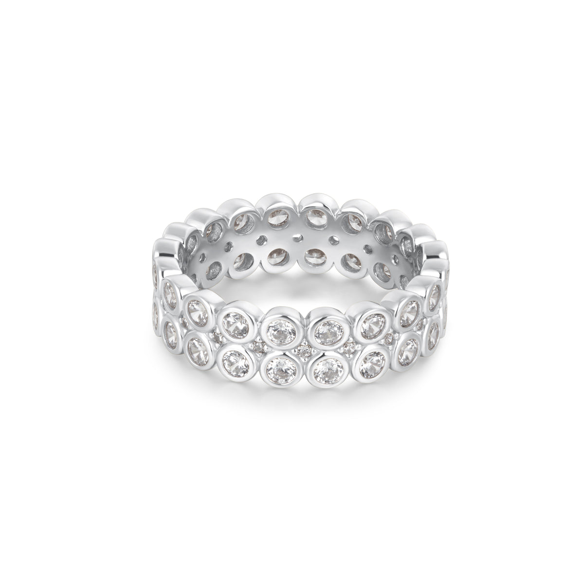 Silver Double Row Bezel Ring – Saxons Diamond Centers