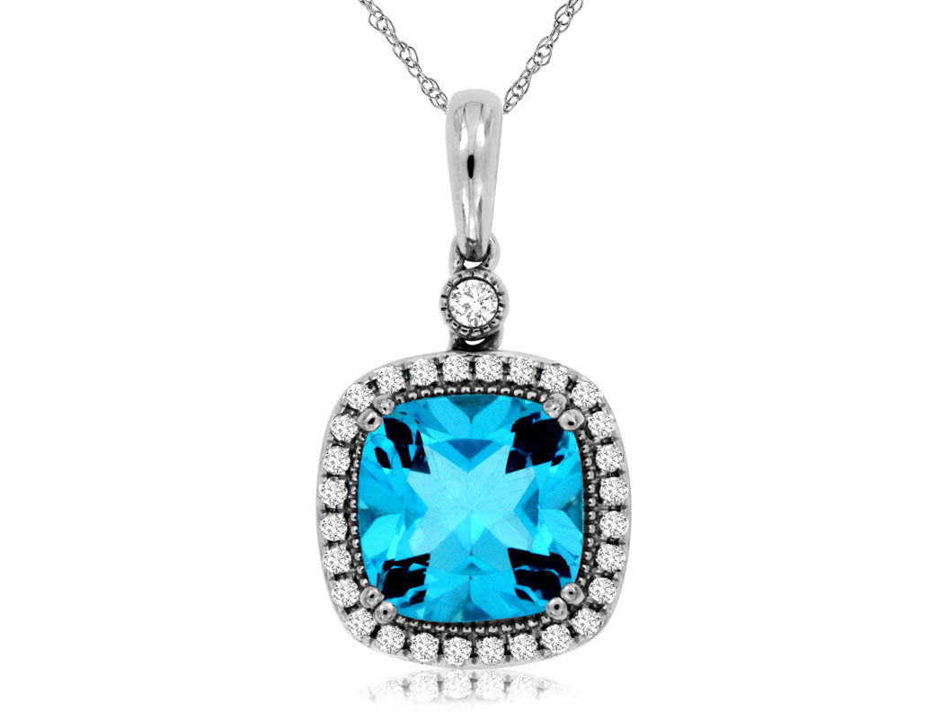 Blue Topaz Halo Pendant – Saxons Diamond Centers